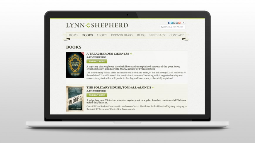 Freelance responsive website design for novelist Lynn Shepherd