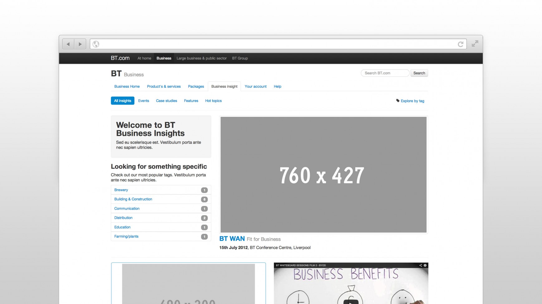 Responsive HTML Prototype development For BT Business Insights